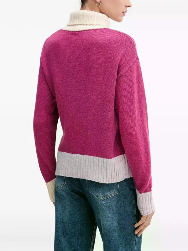 BENETTON Roll-neck Colour-block Sweater - Pink