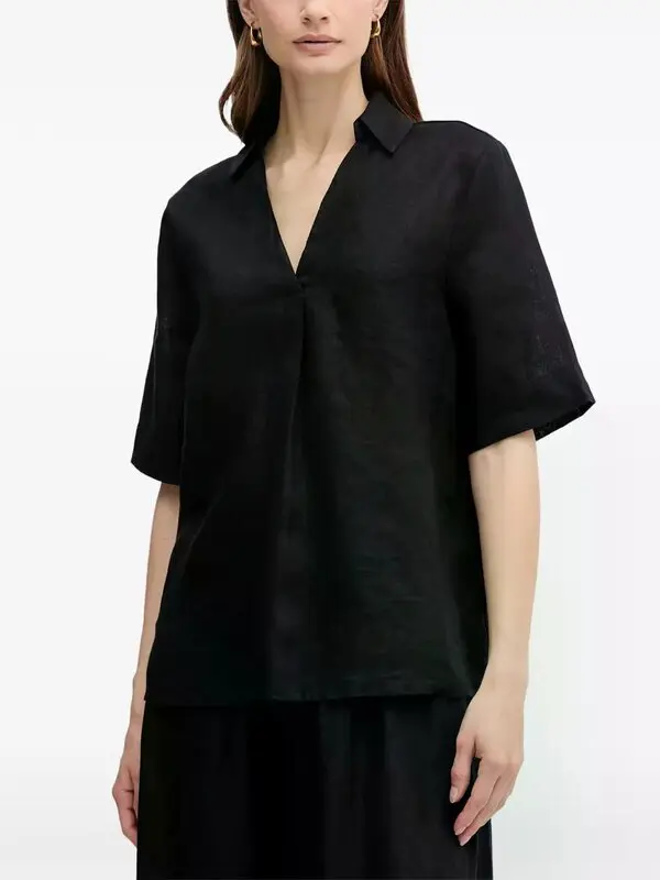 BENETTON V-neck Collared Blouse - Black