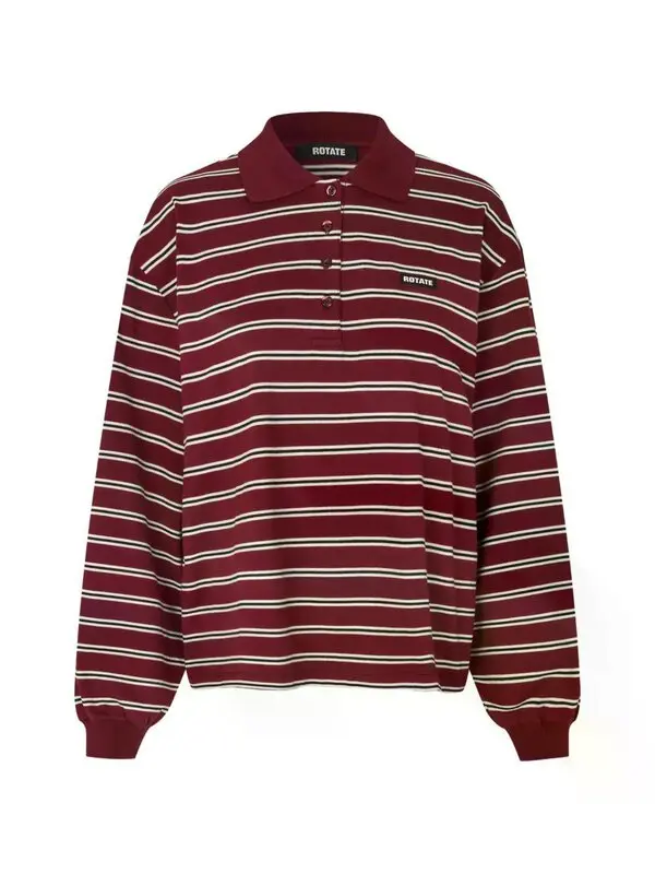 ROTATE BY BIRGER CHRISTENSEN Striped Long-sleeve Polo Shirt - Red