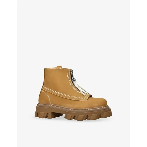 GANNI Cleated Faux-leather Ankle Boots - Tan Comb