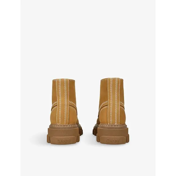 GANNI Cleated Faux-leather Ankle Boots - Tan Comb