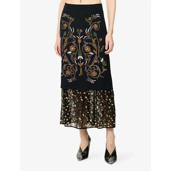 Dries Van Noten Sentista Embellished Woven Midi Skirt
