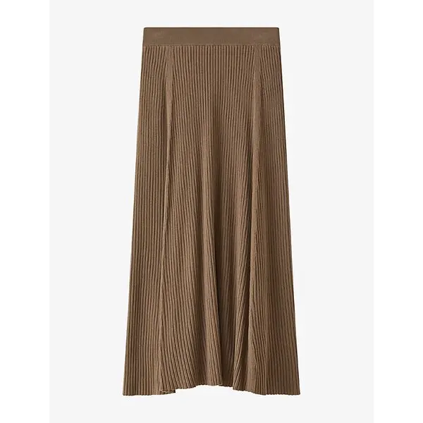 JOSEPH Hallie Rib Merino-wool Blend Midi Skirt - Sable