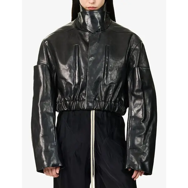 Rick Owens Collared Mac Leather Bomber Jacket