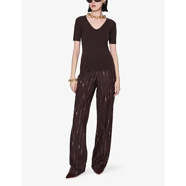 JOSEPH Elly V-neck Short-sleeve Stretch Silk-blend Top