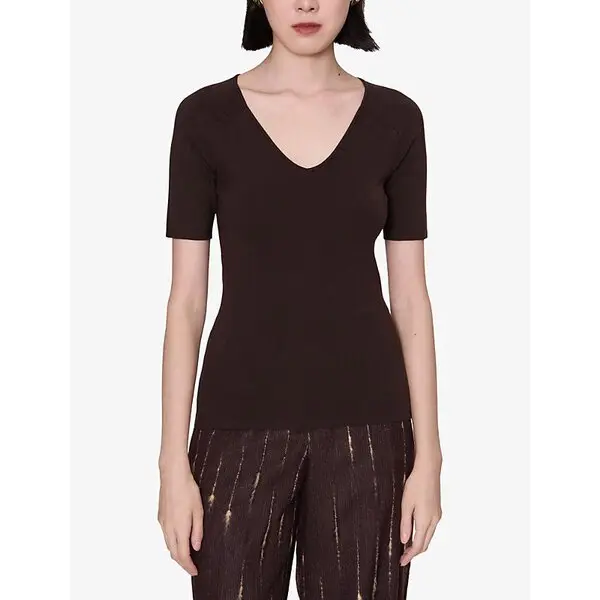 JOSEPH Elly V-neck Short-sleeve Stretch Silk-blend Top