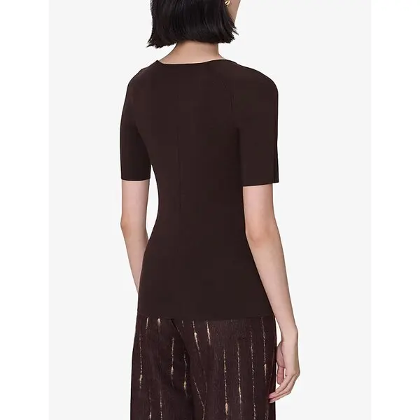 JOSEPH Elly V-neck Short-sleeve Stretch Silk-blend Top
