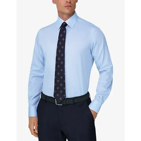 Boggi Milano Herringbone Milano-collar Cotton Shirt