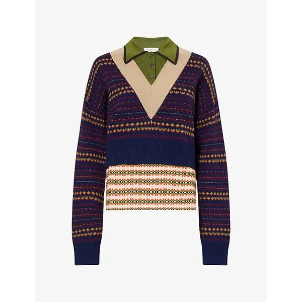 Dries Van Noten Toinette Contrast Wool-blend Knit Jumper - Navy