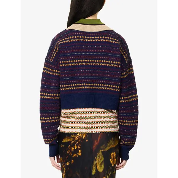 Dries Van Noten Toinette Contrast Wool-blend Knit Jumper - Navy