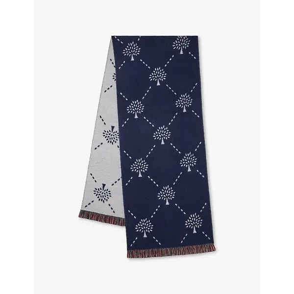 Mulberry Diamond Tree Jacquard Wool Scarf - Nightsky&eggshell