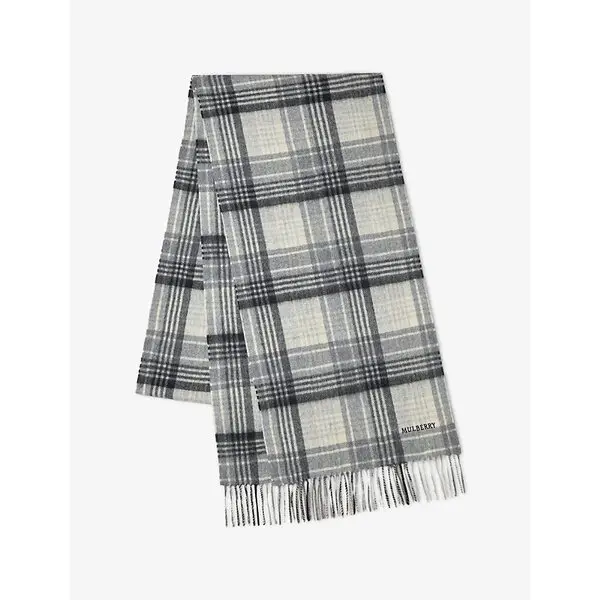 Mulberry Long Heritage Check Wool Scarf - Eggshell & Black