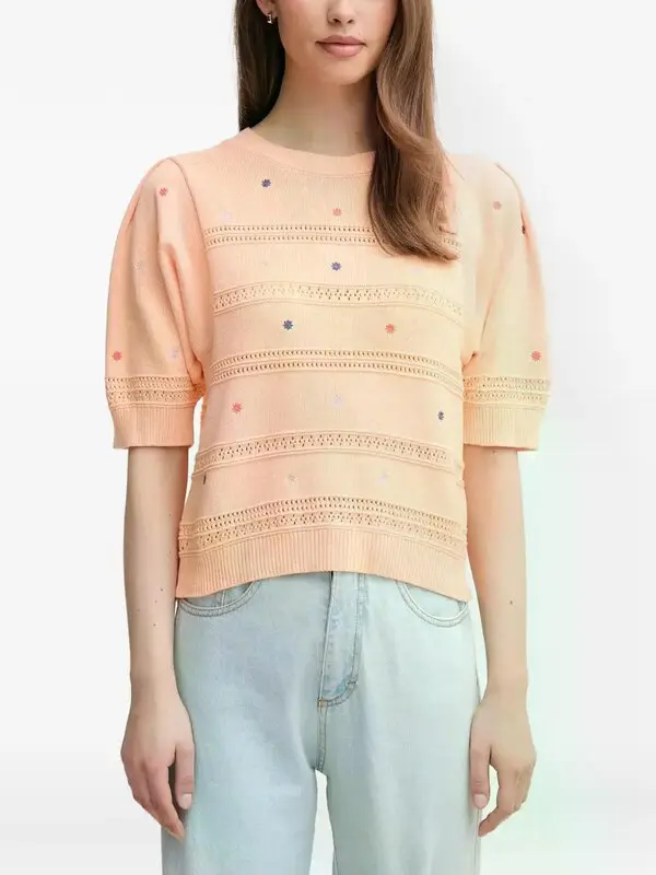 BENETTON Embroidered Cotton Sweater - Orange