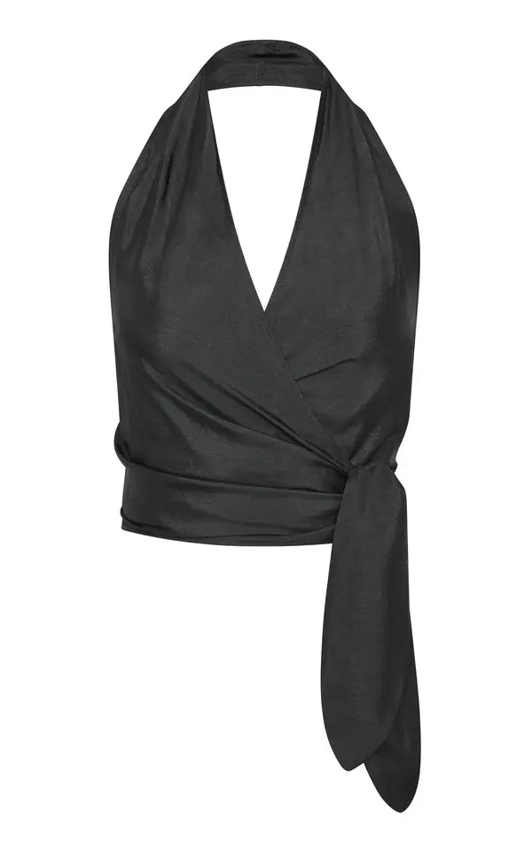 ST. AGNI Silk Halter Wrap Top - Black