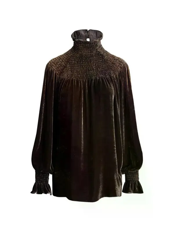 Ralph Lauren Maddison Smocked Velvet Blouse - Brown