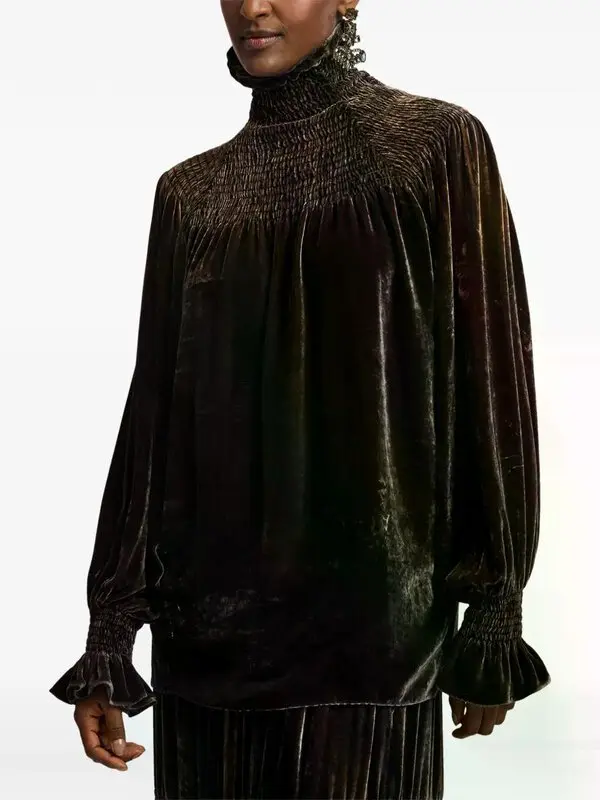 Ralph Lauren Maddison Smocked Velvet Blouse