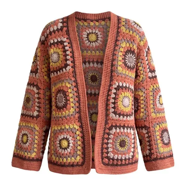 ANA CHIC Burnt Sunburst Handmade Crochet Cardigan