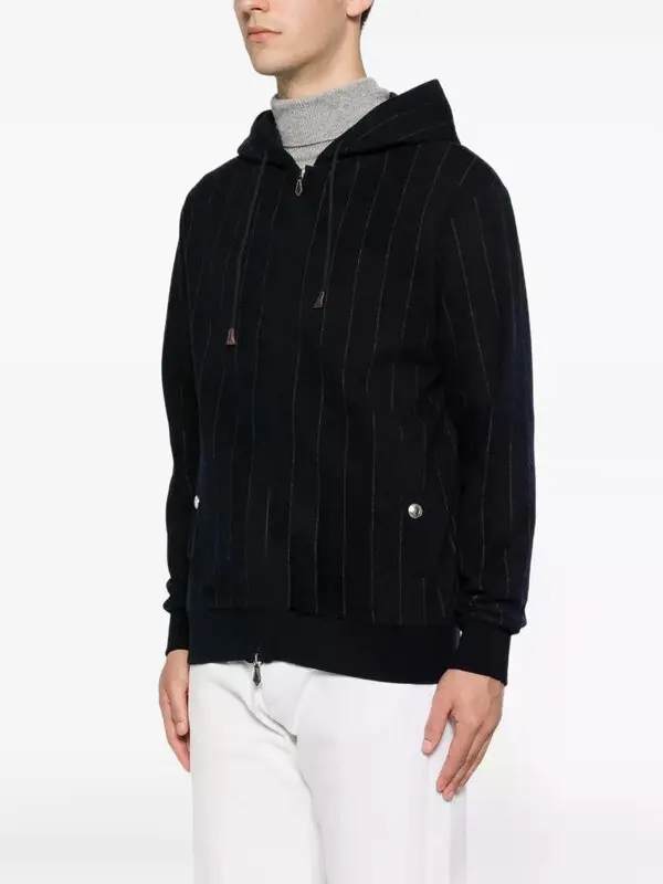 Eleventy Pinstripe-pattern Zip-up Hoodie - Blue