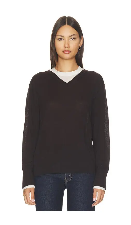 WHITE & WARREN Superfine Merino V Neck Top In . Also - Multi