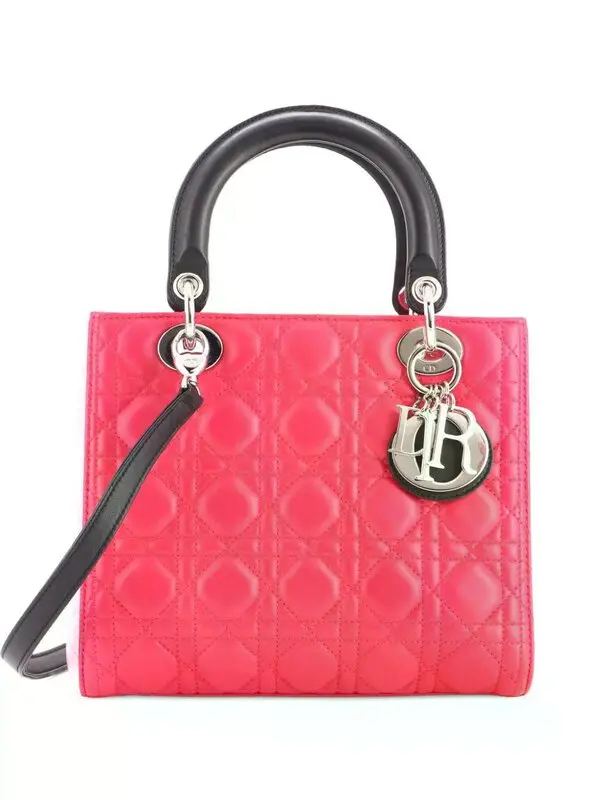 Dior Tricolor Lady Bag Cannage Quilt Lambskin Medium Satchel - Multicolour