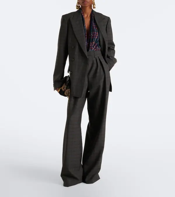 Dries Van Noten Checked Pleated Wool Wide-leg Pants