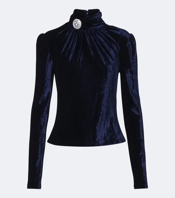 Rabanne Embellished Gathered Velvet Top