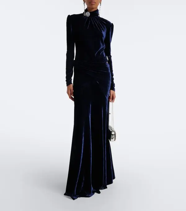 Rabanne Embellished Gathered Velvet Top