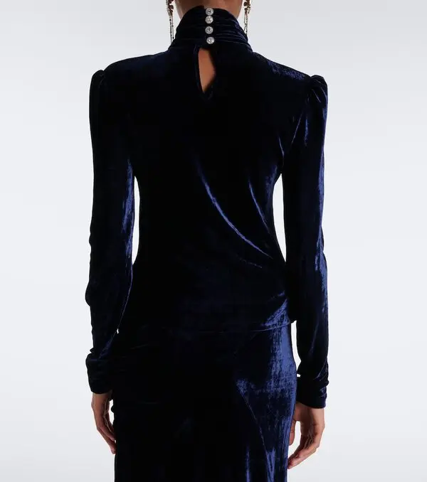Rabanne Embellished Gathered Velvet Top