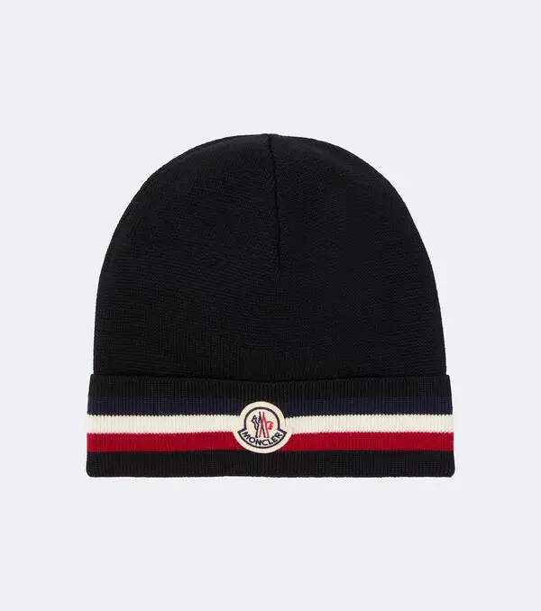 Moncler Tricolor Virgin Wool Beanie - Black