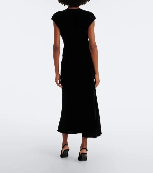 Rixo Arlette Draped Velvet Midi Dress