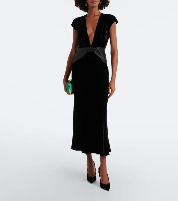 Rixo Arlette Draped Velvet Midi Dress