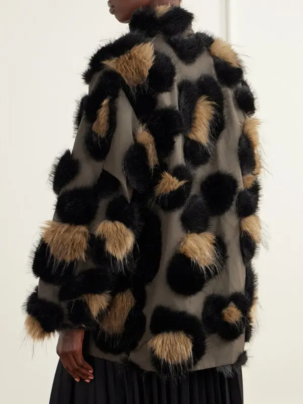 Sacai Leopard-effect Plush-trimmed Cotton-twill Jacket
