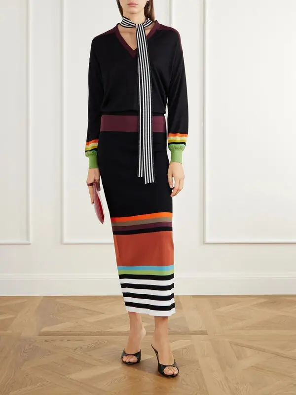 Christopher John Rogers Striped Stretch-jersey Midi Skirt