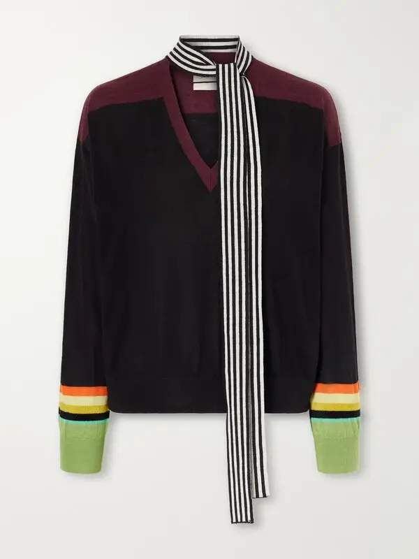 Christopher John Rogers Tie-detailed Striped Wool And Silk-blend Sweater
