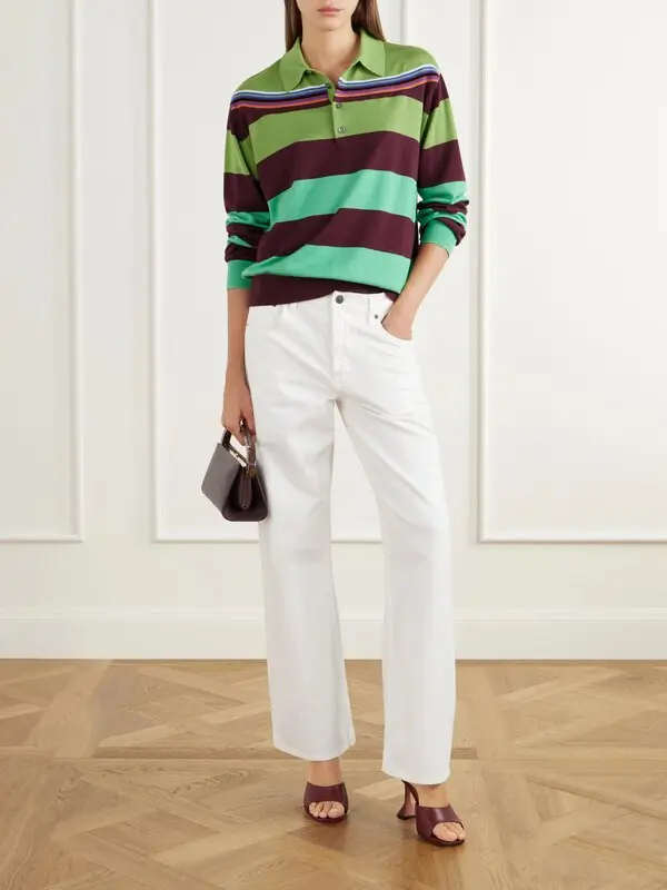 Christopher John Rogers Striped Wool And Silk Blend Polo Shirt