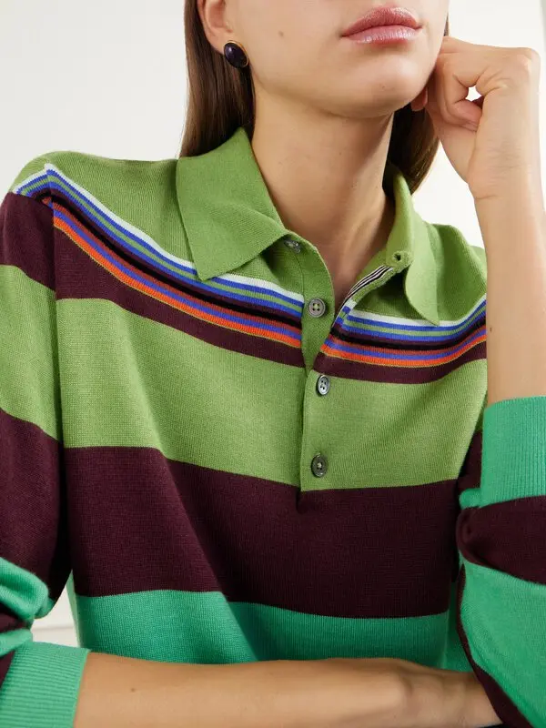Christopher John Rogers Striped Wool And Silk Blend Polo Shirt