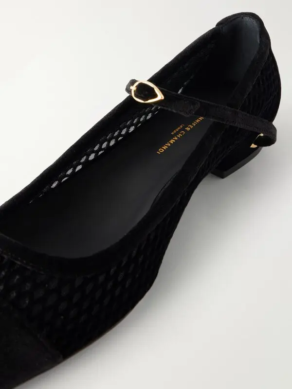 Jennifer Chamandi Lorenzo 20 Suede-trimmed Mesh Ballet Flats