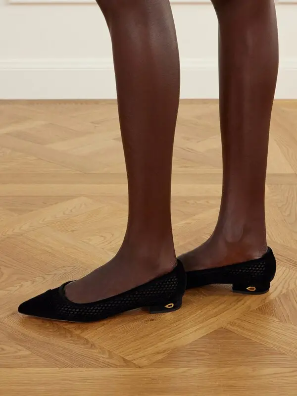 Jennifer Chamandi Lorenzo 20 Suede-trimmed Mesh Ballet Flats