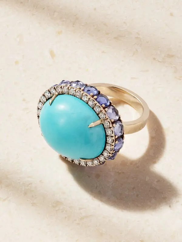 Ileana Makri One-of-a-kind 18-karat Gold, Turquoise, Sapphire And Diamond Ring - Blue