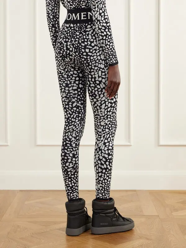 Perfect Moment Leopard-jacquard Thermal Stretch-knit Ski Leggings