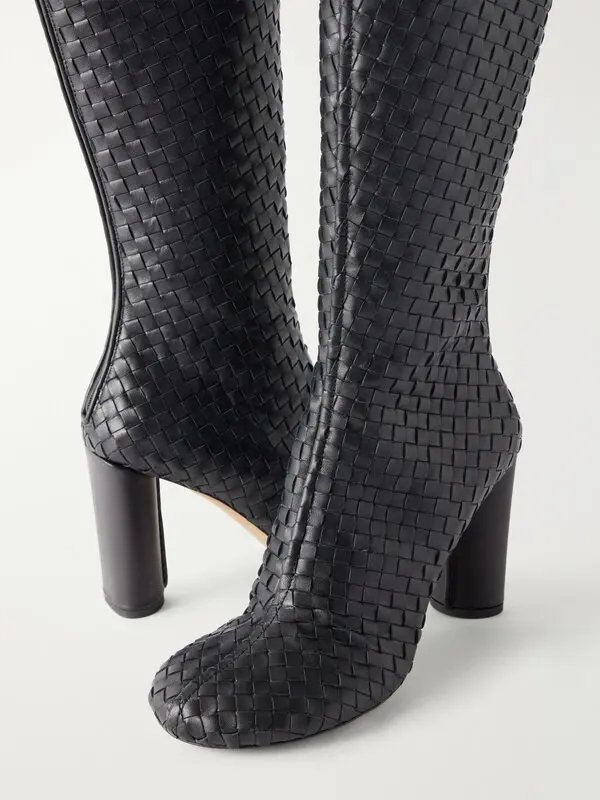 Bottega Veneta Cherry 90 Intrecciato Leather Knee Boots
