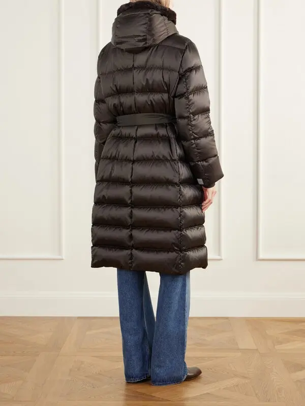 Max Mara Medusa Hooded Belted Quilted Plush-trimmed Shell Down Coat