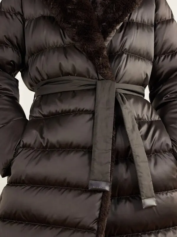 Max Mara Medusa Hooded Belted Quilted Plush-trimmed Shell Down Coat
