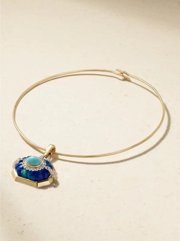 David Webb 18-karat Gold And Platinum, Diamond, Turquoise And Azurmalachite Necklace - Blue