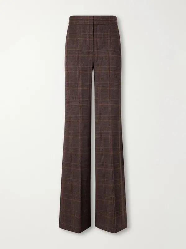 Max Mara Emiro Prince Of Wales Checked Wool And Cotton-blend Twill Wide-leg Pants - Brown
