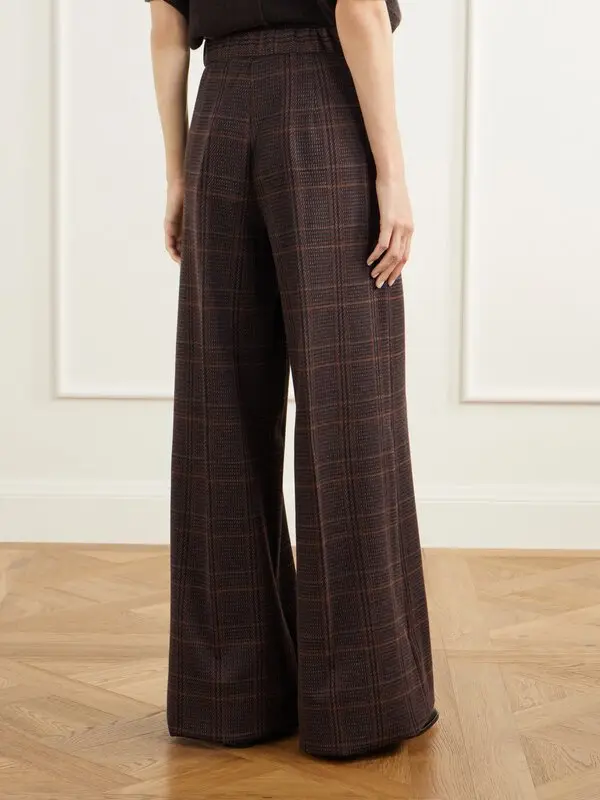 Max Mara Emiro Prince Of Wales Checked Wool And Cotton-blend Twill Wide-leg Pants - Brown