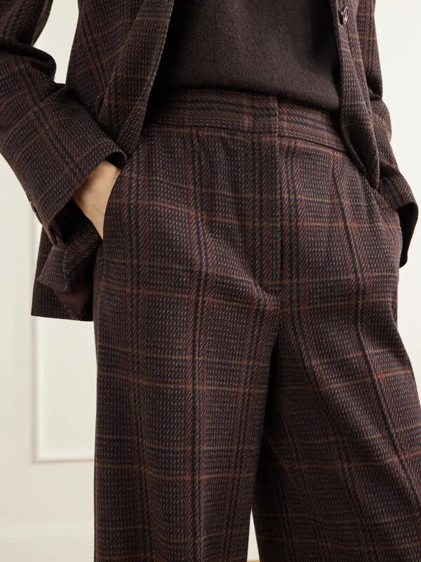 Max Mara Emiro Prince Of Wales Checked Wool And Cotton-blend Twill Wide-leg Pants - Brown