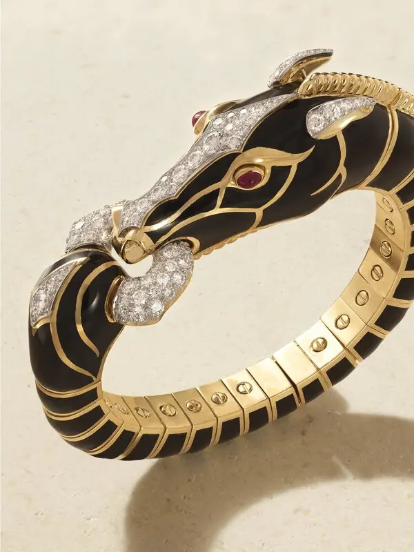 David Webb Horse 18-karat Gold And Platinum, Diamond, Ruby And Enamel Bangle