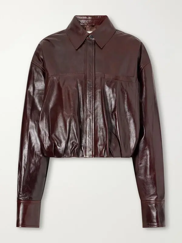 Sportmax Liuti Cropped Gathered Leather Biker Jacket
