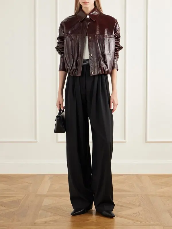 Sportmax Liuti Cropped Gathered Leather Biker Jacket